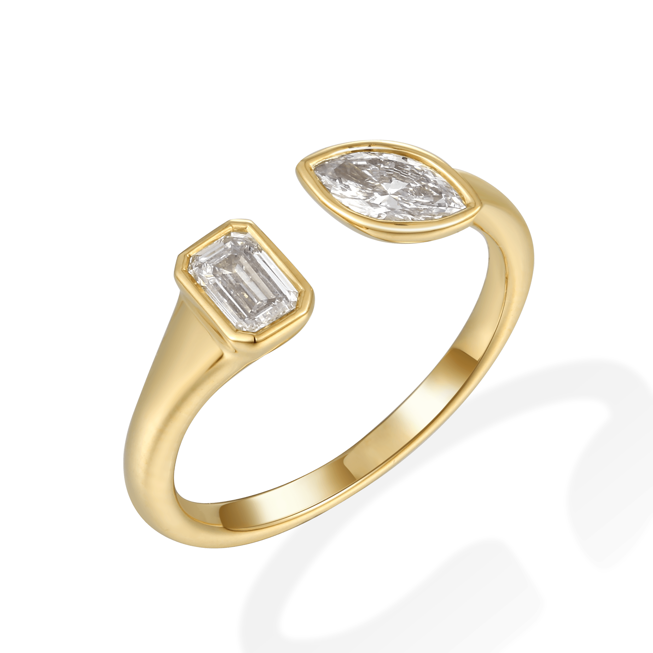 Emerald & marquise two-stone open ring | mori